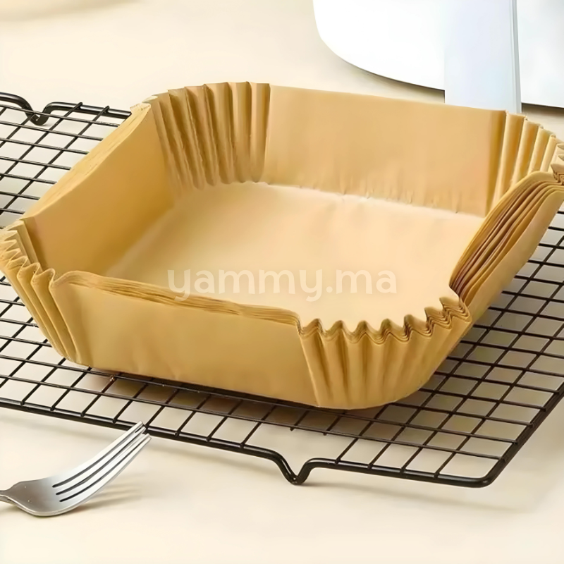 Papier Cuisson Sulfurisé Carré pour Friteuse à Air Fryer x50 Pcs